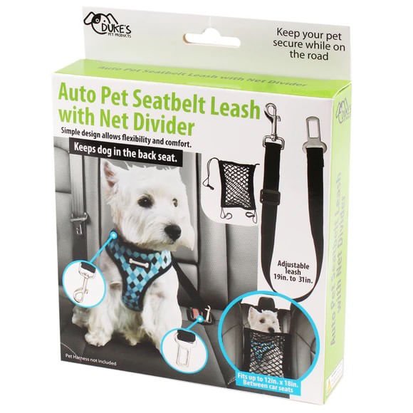 Duke's Auto Pet Seat Belt Leash with Net Divider — Pet Supplies 4 Less