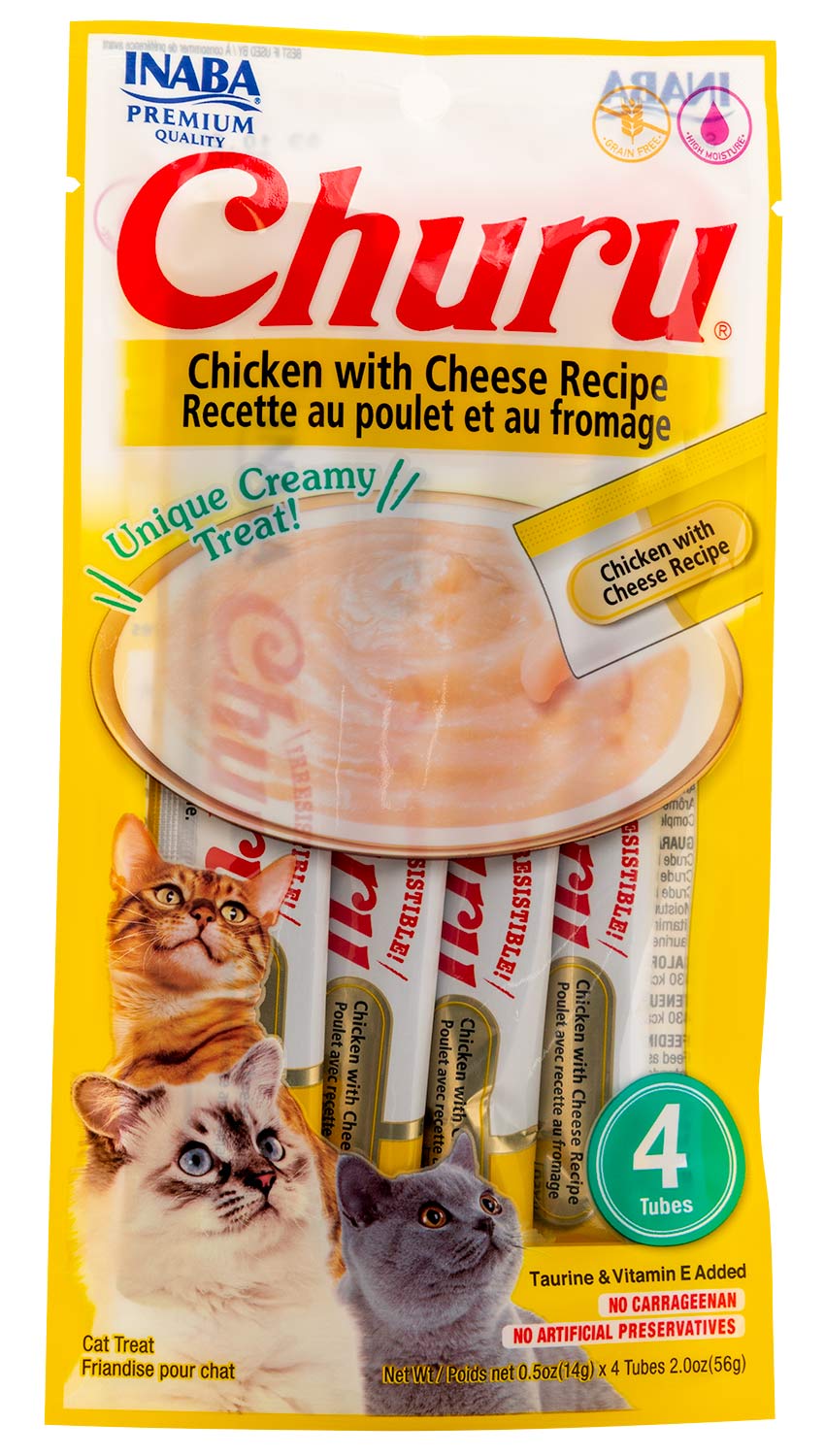 4 pack Churu Chicken w/ Cheese Puree Lickable Cat Treats — Pet Supplies ...