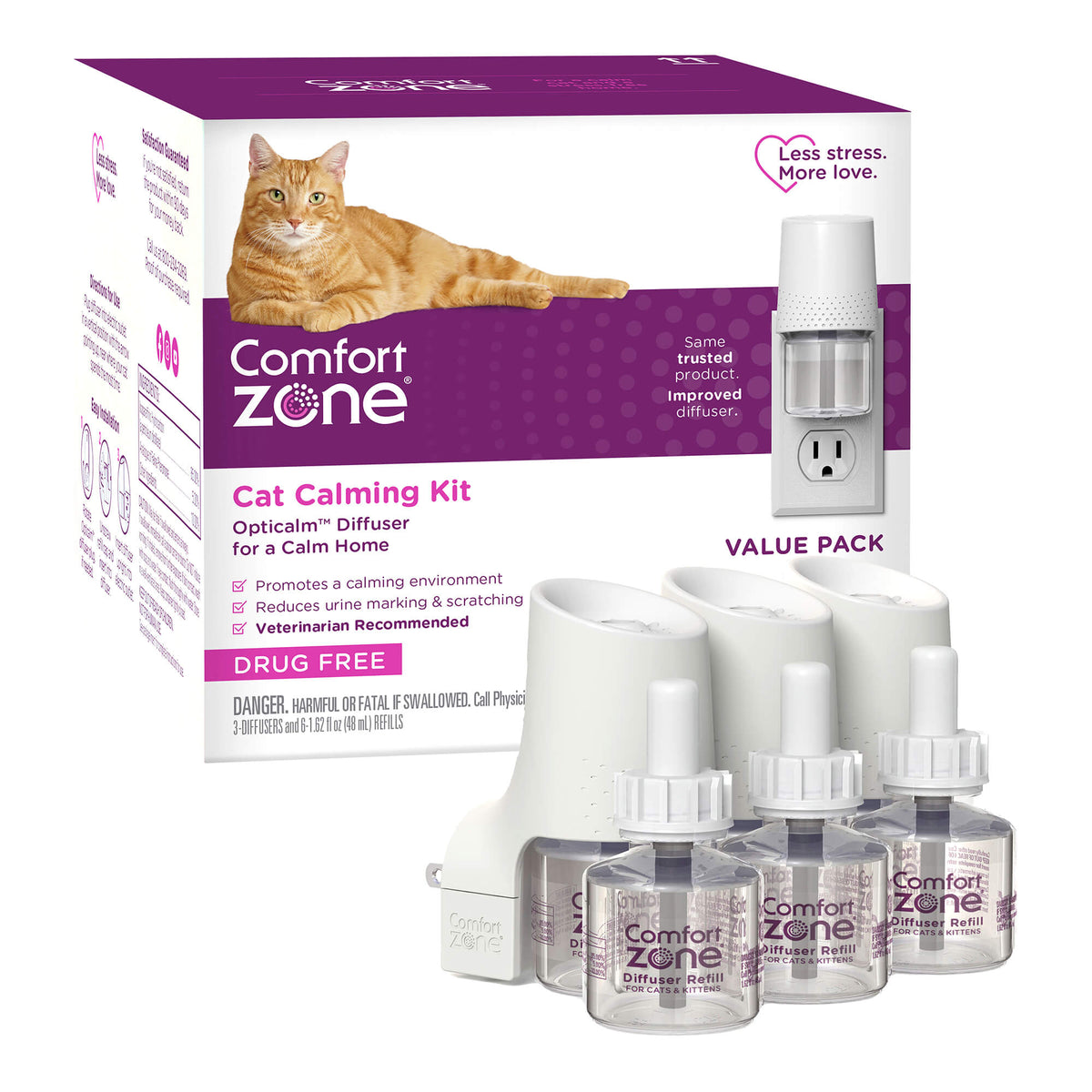 Comfort Zone Cat Calming Diffuser Kit with Cat Pheromones, 3 Diffusers ...