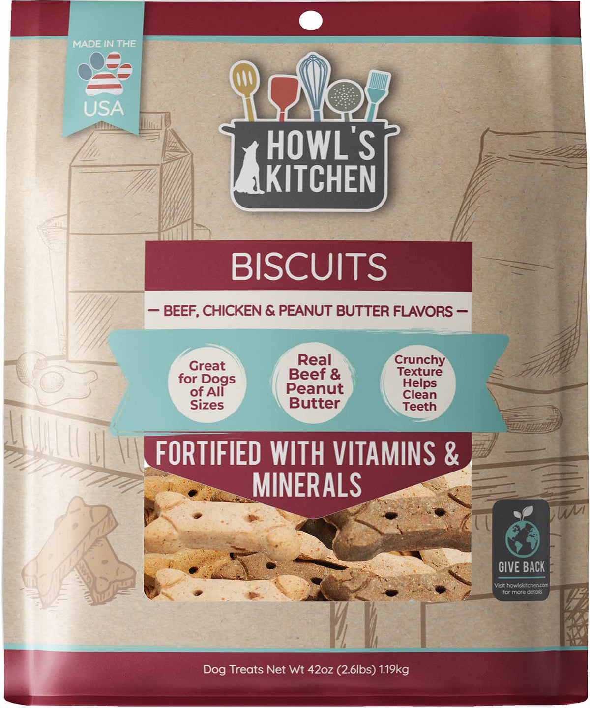 Howl's Kitchen Beef, Chicken and Peanut Butter Dog Biscuits, 2.6 lbs ...