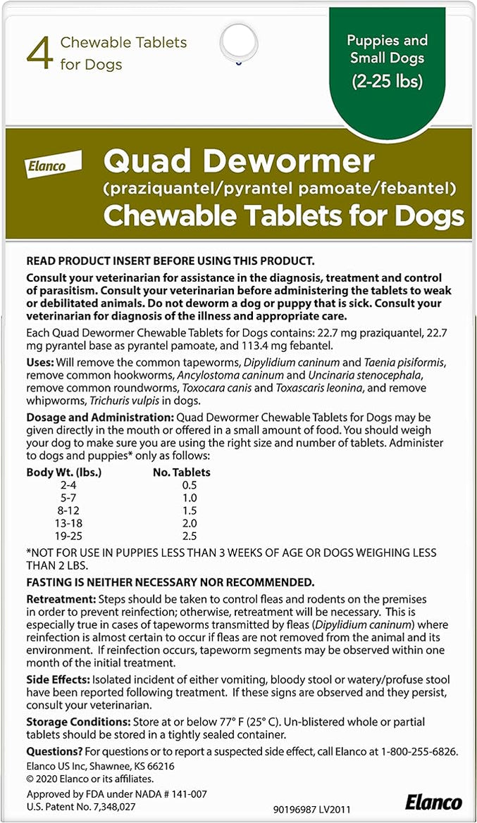 Elanco Quad Dewormer Chewable Tablets for Dogs — Pet Supplies 4 Less