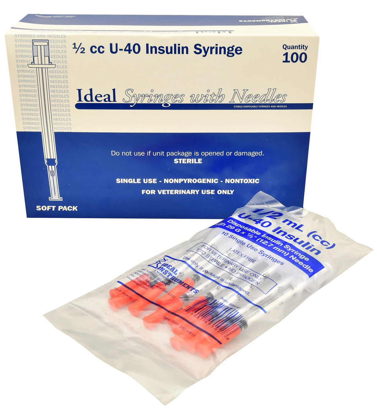 U-40 Insulin Syringes with Needles | Box of 100 Veterinary Syringes ...
